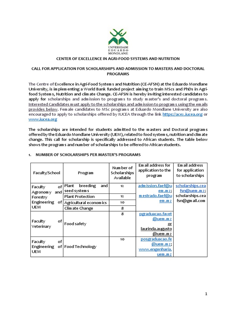 Call For Application For Scholarships and Masters and Doctoral ...