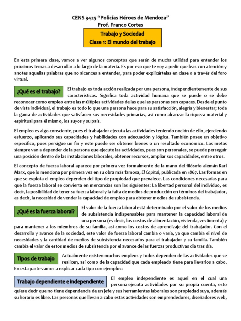 Clase 1 Trabajo y Sociedad. El Mundo Del Trabajo | PDF | Empleo | Economias