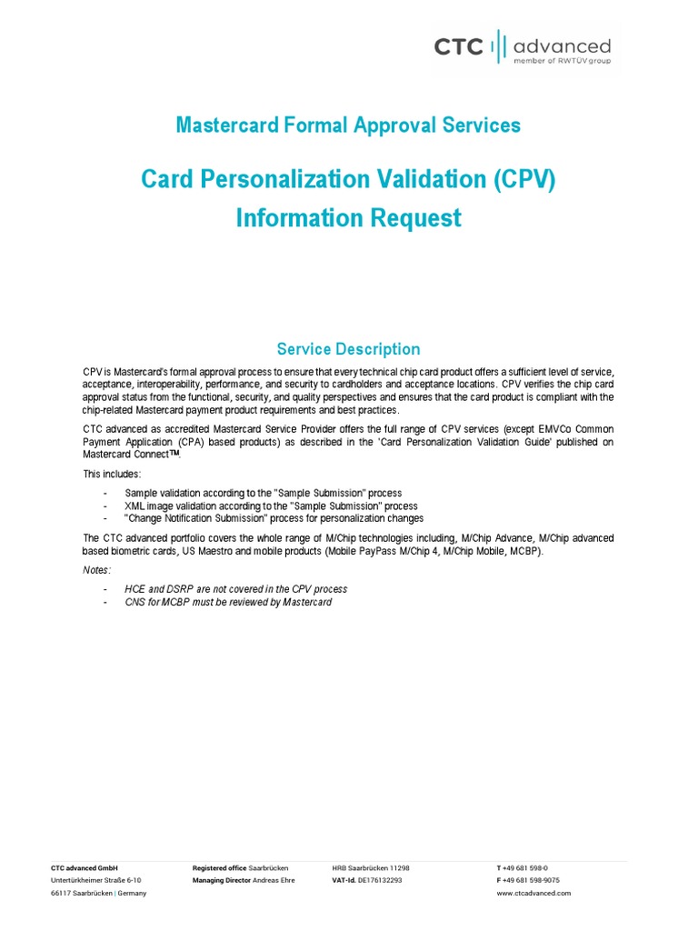 Mastercard CPV Information Request v2 | Download Free PDF | Master Card ...