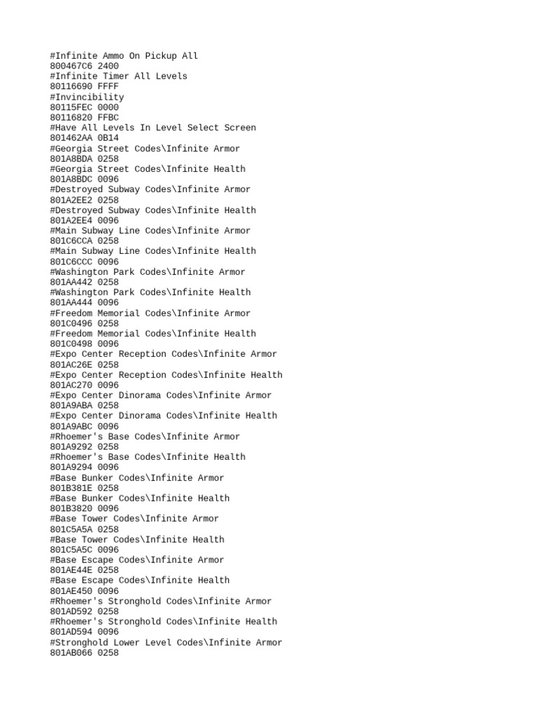 Cheat Codes for Infinite Ammo & Health | PDF | Ammunition | Military