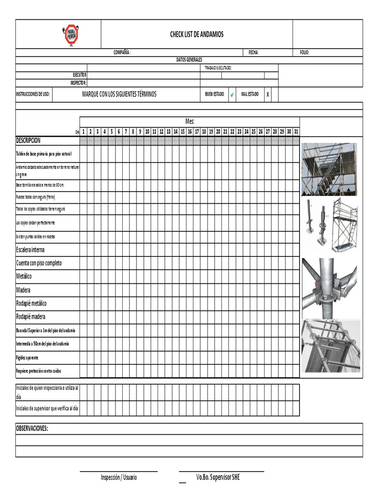 Check List de Andamios Multidireccionales | PDF