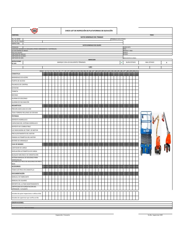 Check List de Plataformas de Elevación | PDF