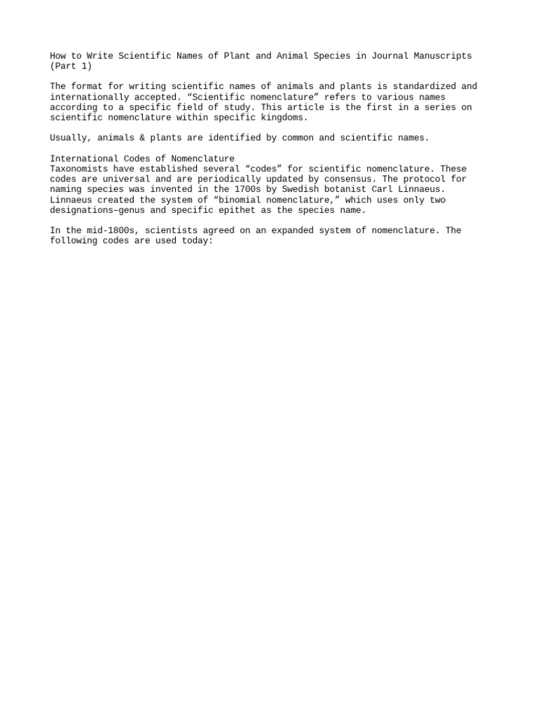 Writing Scientific Names of Species | PDF