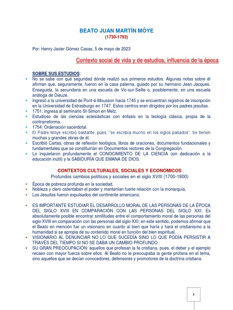BEATO JUAN MARTÍN MÔYE. Contexto Social de Vida y de Estudios ...
