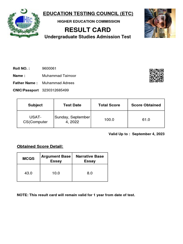 Etc Result Card Usat | PDF