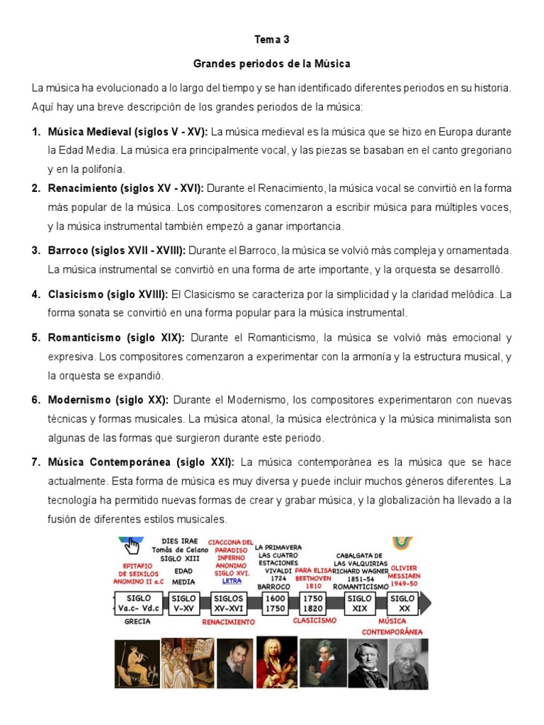 Tema 3 Grandes Periodos de La Música | PDF | Periodo Clásico (Música ...