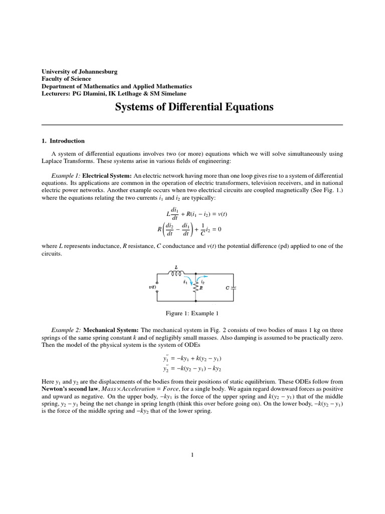 5 MATE2A2 Systems ODEs | PDF | Ordinary Differential Equation | Force