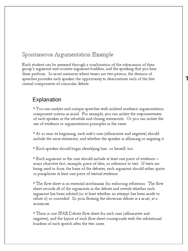 Spontaneous Argumentation Example | PDF