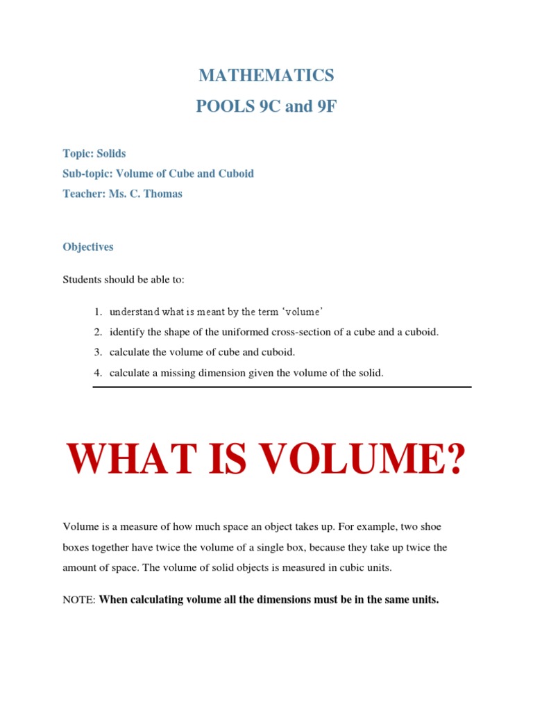 Volume of Cube and Cuboid | PDF | Volume | Area