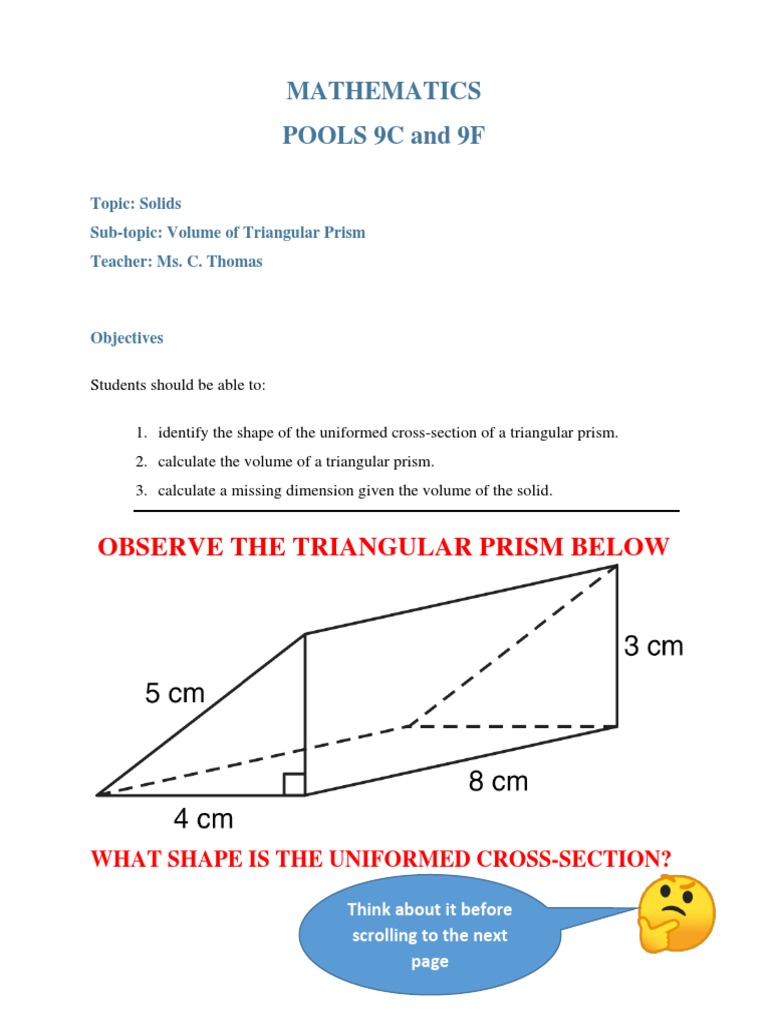 Volume Of Triangular Prism Pdf Triangle Area