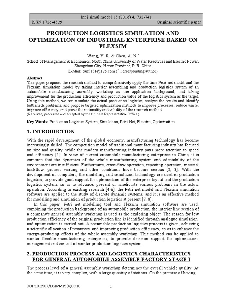Production Logistics Simulation and Optimization of Indistrial Enterprise | PDF | Mathematical ...