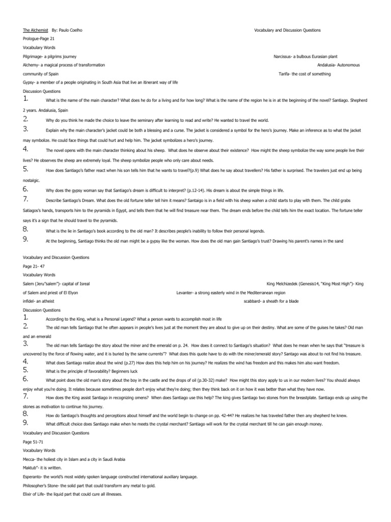 Alchemist - Reading - Questions 2.0 | PDF