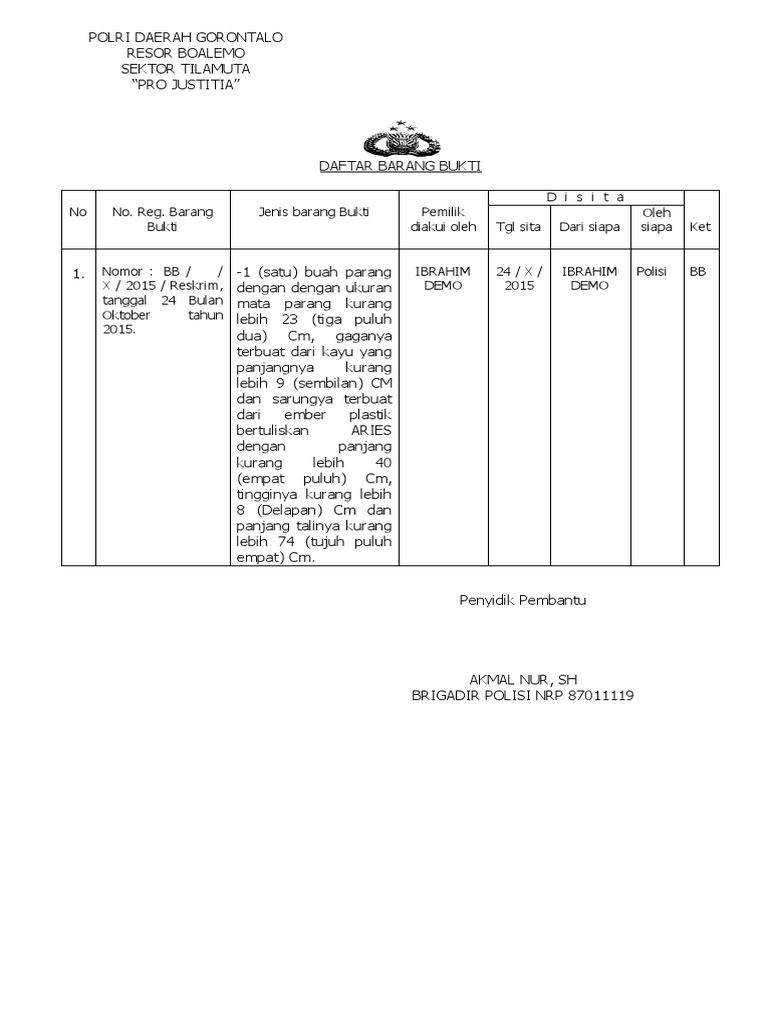 Daftar Barang Bukti | PDF