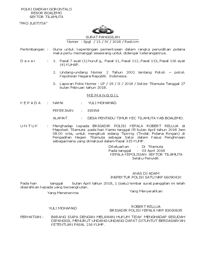 Surat Panggilan | PDF