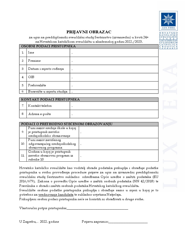 Prijavni Obrazac On Line Ses 24 | PDF