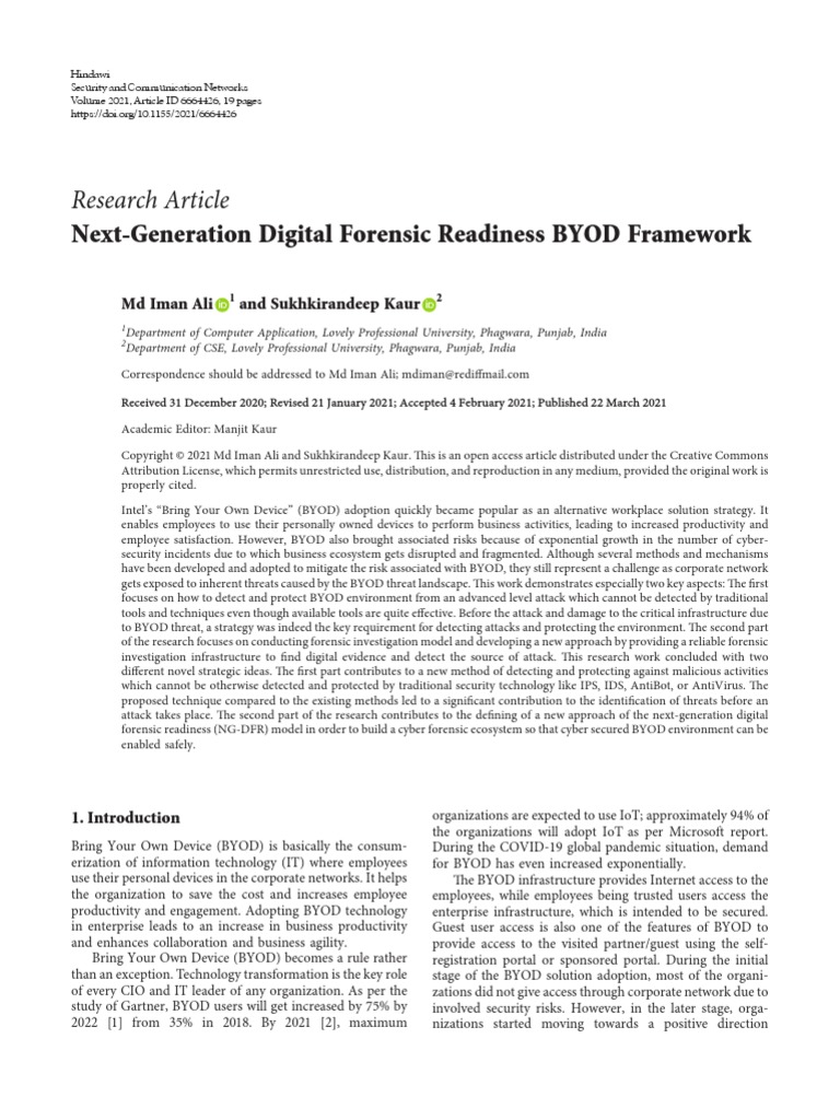 Ali & Kaur (2021) - Next-Generation - Digital - Forensic Readiness BYOD Framework | PDF ...