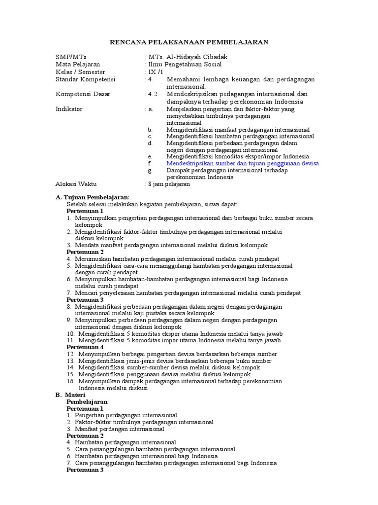 Contoh RPP IPS Kls IX | PDF