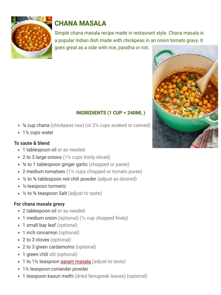 Chana Masala | PDF | Chickpea | Indian Cuisine