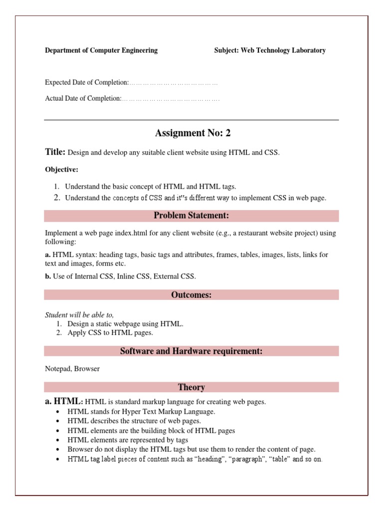 WTL Assignment No.2 | PDF | Html Element | Html