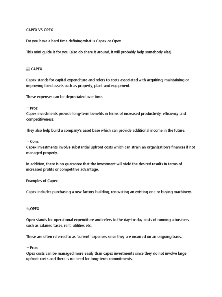 Capex Vs Opex | PDF