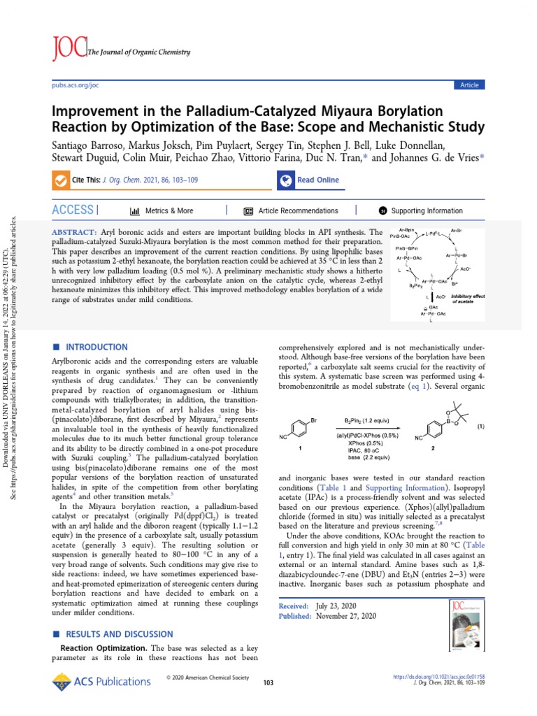 J. Org. Chem. 2021, 86, 103 109 (Miyaura Borylation Conditions Douces ...