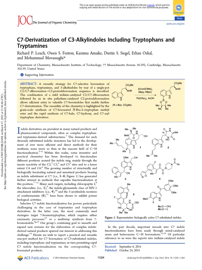 J. Org. Chem. 2014, 79, 11254 11263 (C7 C-H Borylation of Indole) | PDF | Thin Layer ...