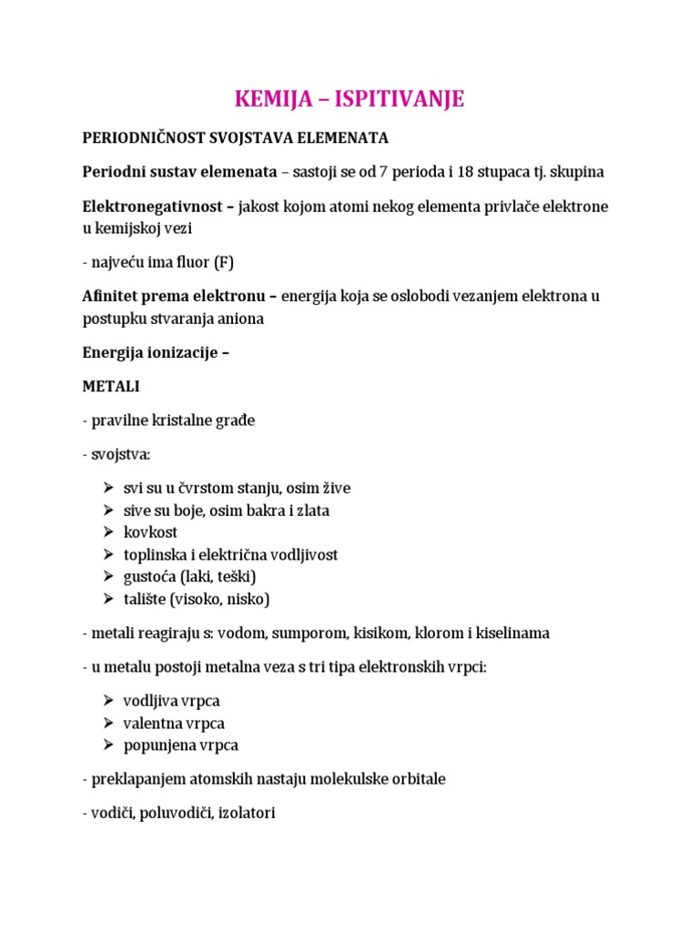 KEMIJA Ispitivanje | PDF