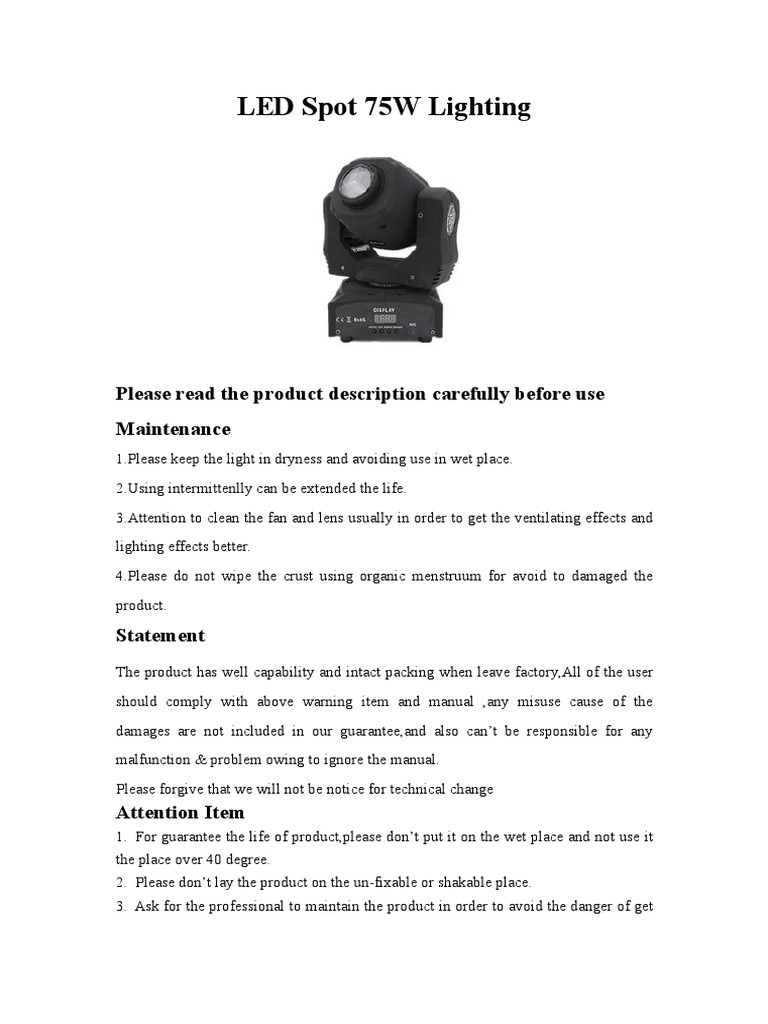 LED Spot 75W | PDF | Lighting | Manufactured Goods