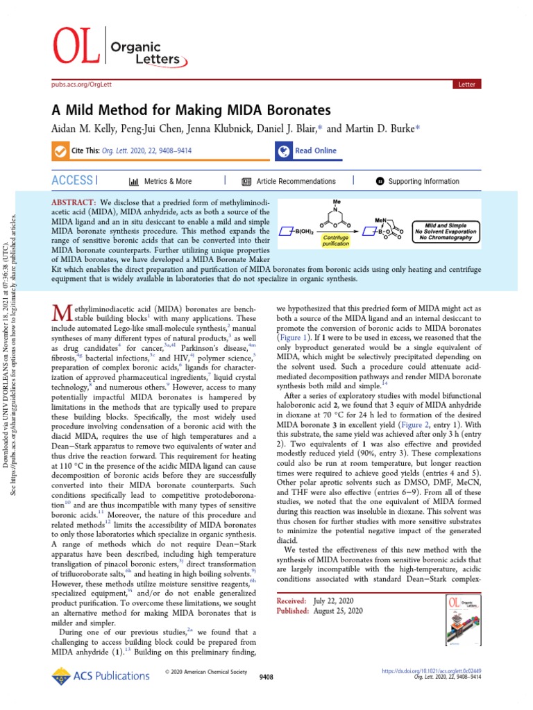 Org. Lett. 2020, 22, 24, 9408-9414 (MIDA Burke MAJ Preparation) | PDF