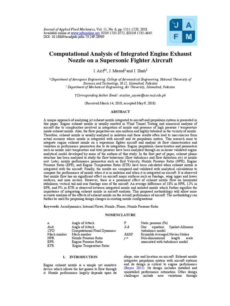 JAFM Engine Nozzle Journal 2018 | PDF | Mach Number | Fluid Dynamics