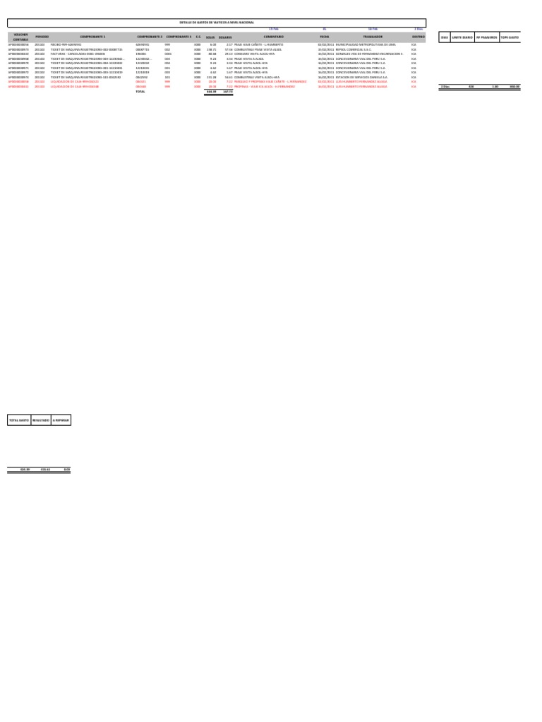 Formato de Control de Viaticos | PDF