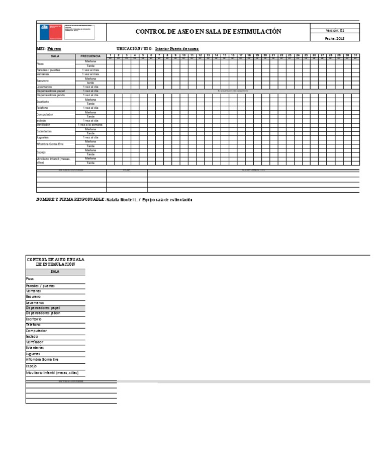 Control de Aseo Sala de Estimulacion | PDF