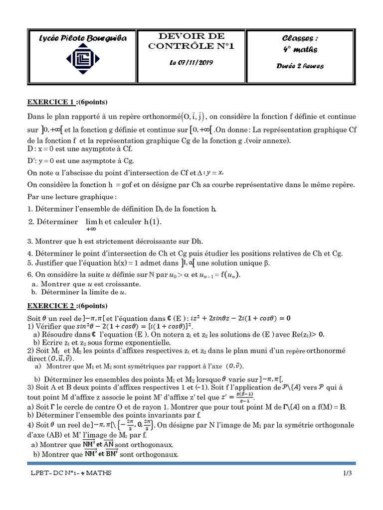 Devoir de Contrôle Maths 4ème : Fonctions et Suites | PDF