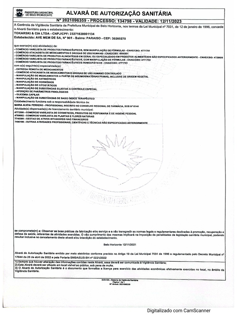 Alvará Sanitário Alicia | PDF