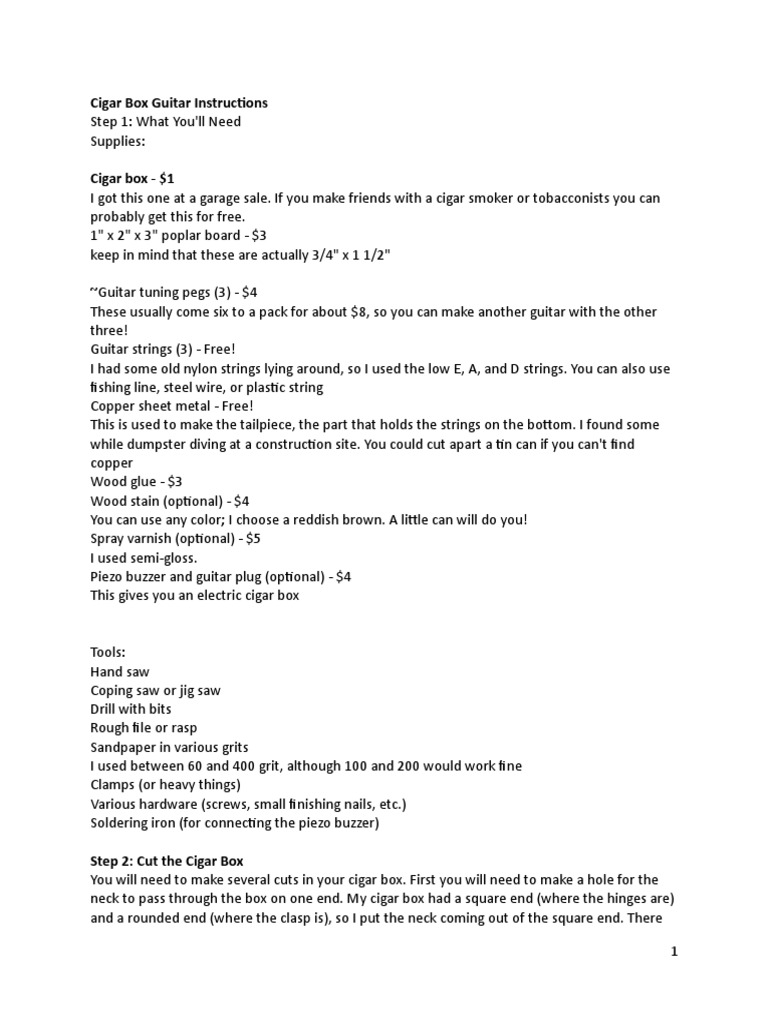 Cigar Box Guitar Instructions | PDF | Guitars | Guitar Family Instruments