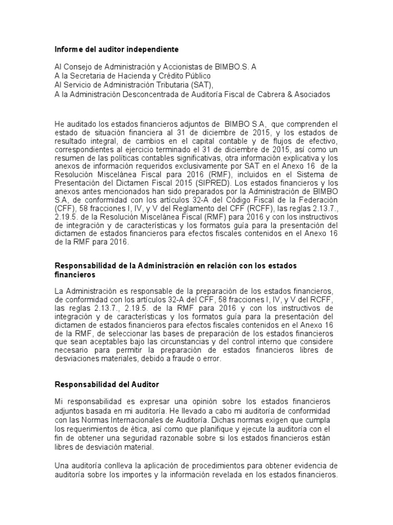 Informe Fiscal | PDF | Auditoría | Estado financiero