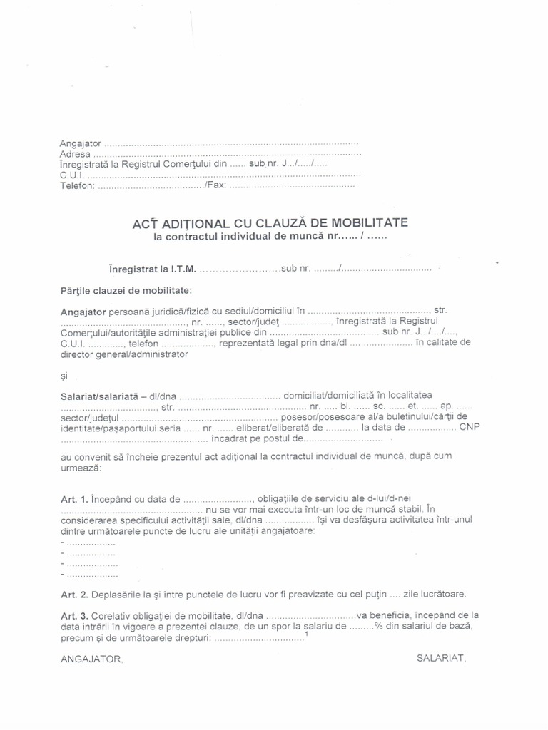 Act Aditional Cu Clauza de Mobilitate | PDF