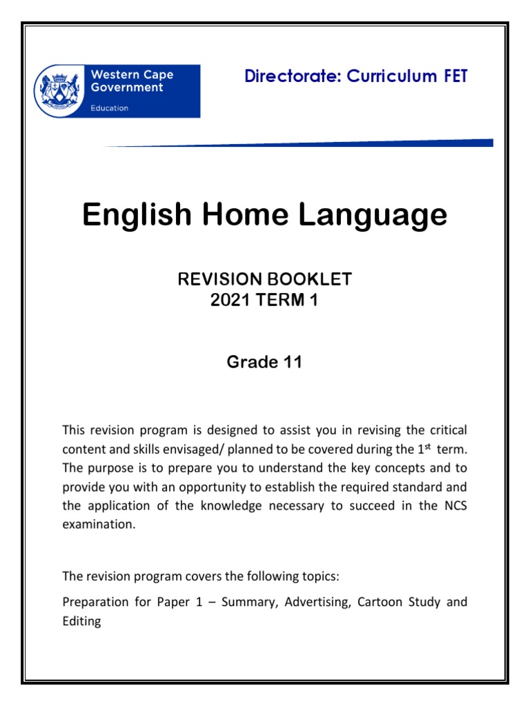 English HL Grade 11 Revision Term 1 - 2021 | PDF | Advertising | Cartoon