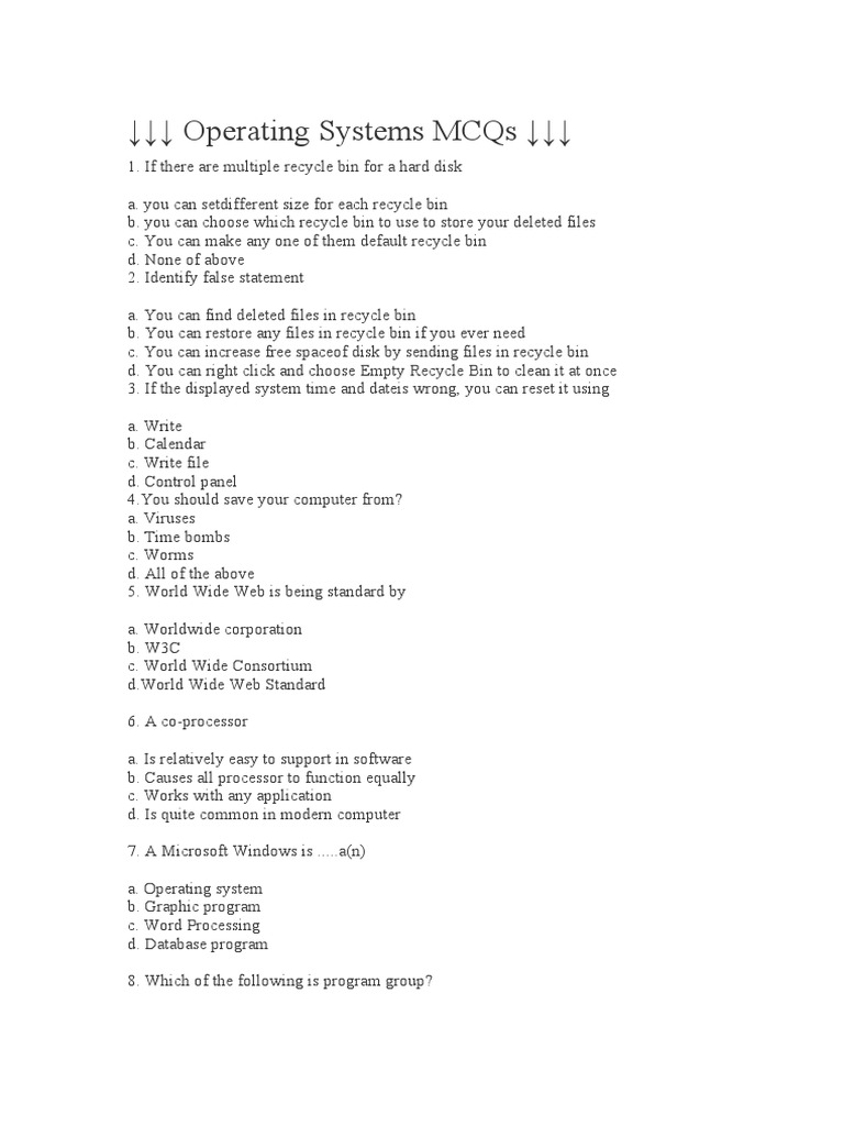 Operating Systems MCQs | Download Free PDF | Microsoft Windows ... Operating Systems MCQs | Download Free PDF | Microsoft Windows ...