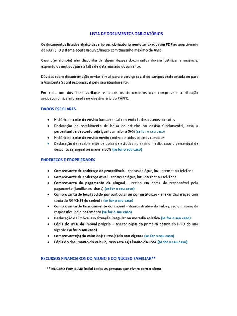 Lista de Documentos Obrigatorios | PDF Lista de Documentos Obrigatorios | PDF