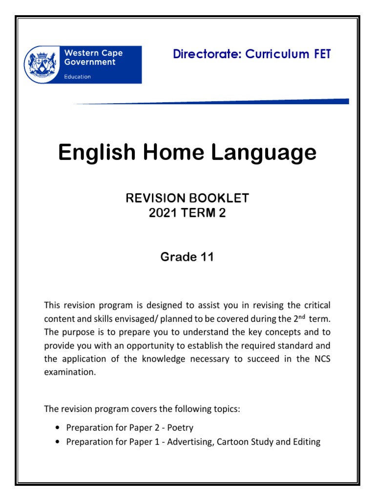 English HL Grade 11 Revision Term 2 - 2021 | PDF