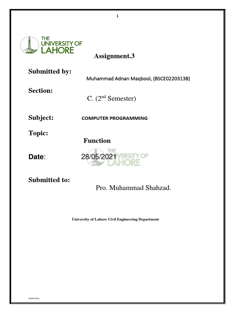 Computer Programing - Assingnmen | PDF