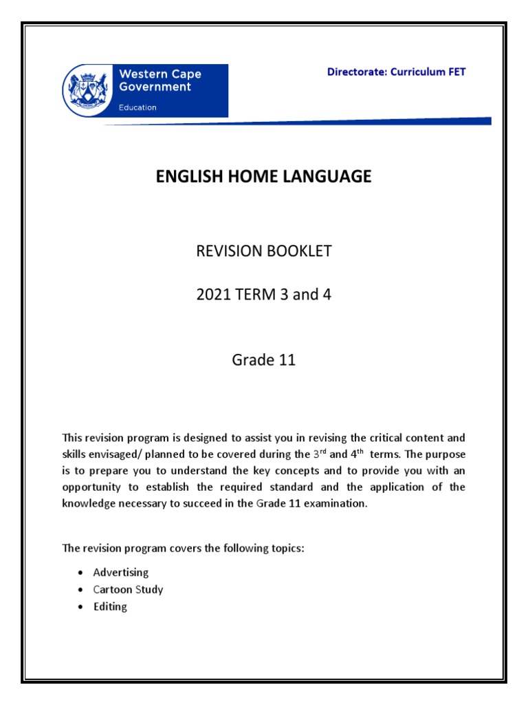 English HL Grade 11 Revision Terms 3 and 4 - 2021 | PDF