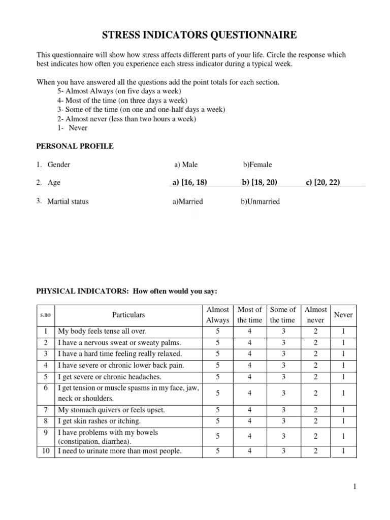 Stress Indicators Questionnaire | PDF | Sleep | Nightmare