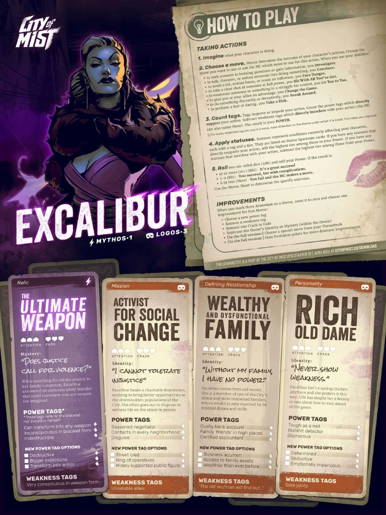 City of Mist RPG - Excalibur Playbook | PDF