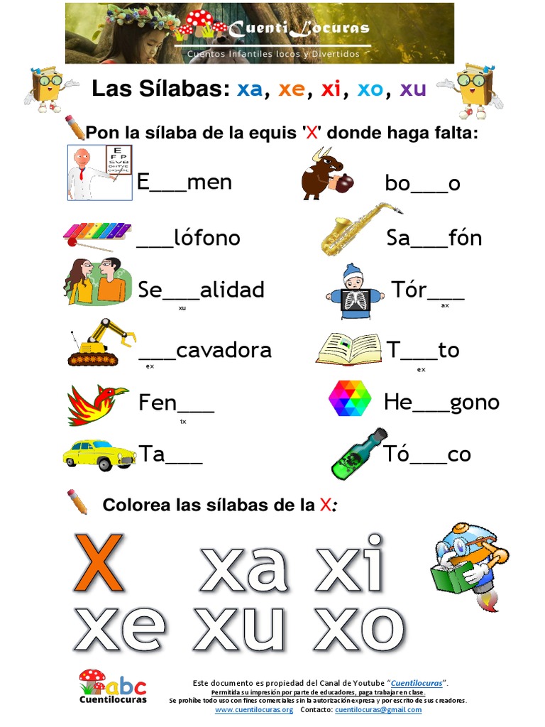 Xa Xe Xi Xo Xu - Recurso Didáctico Gratis de Cuentilocuras | PDF