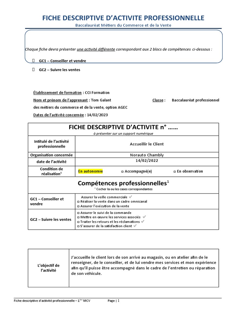 FICHE Accueillir Client | PDF