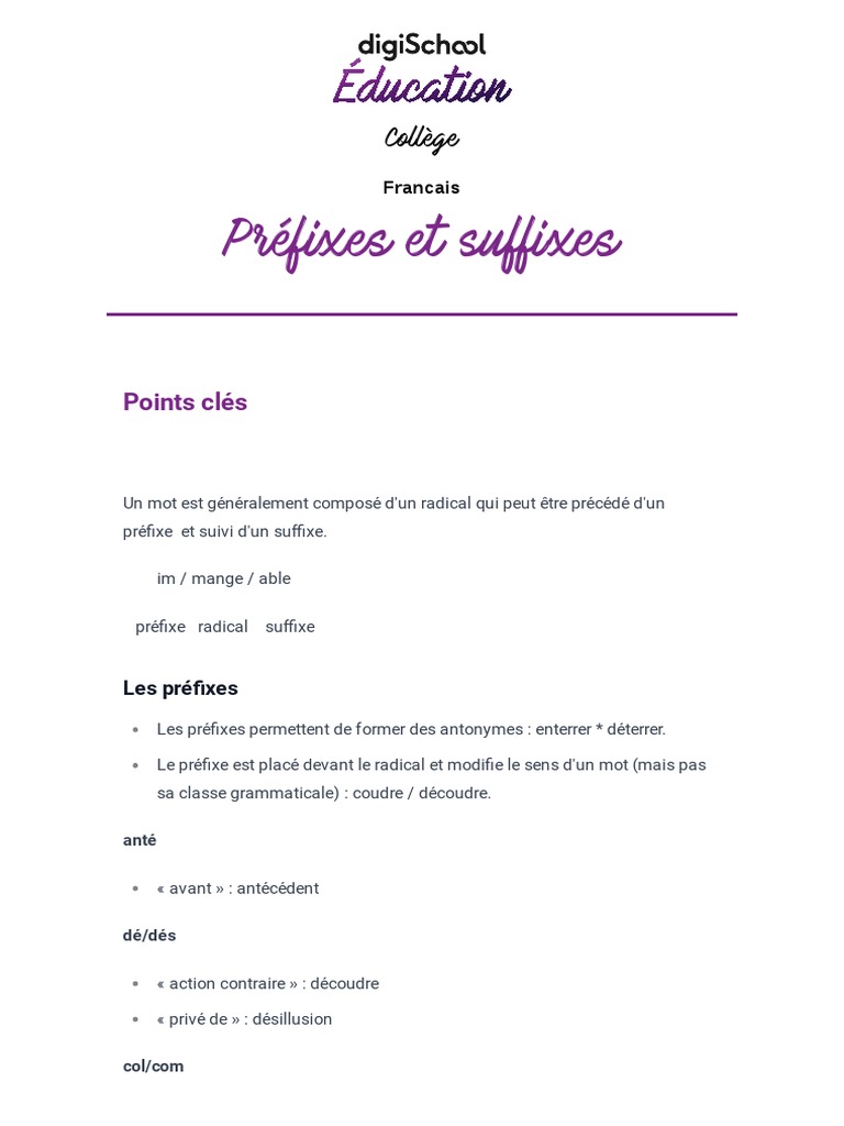 Préfixes et suffixes en français | PDF