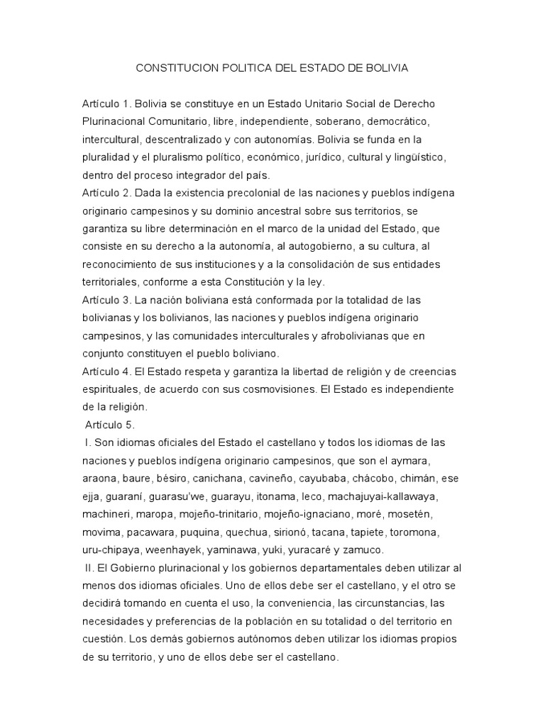 Constitucion Politica Del Estado de Bolivia | PDF