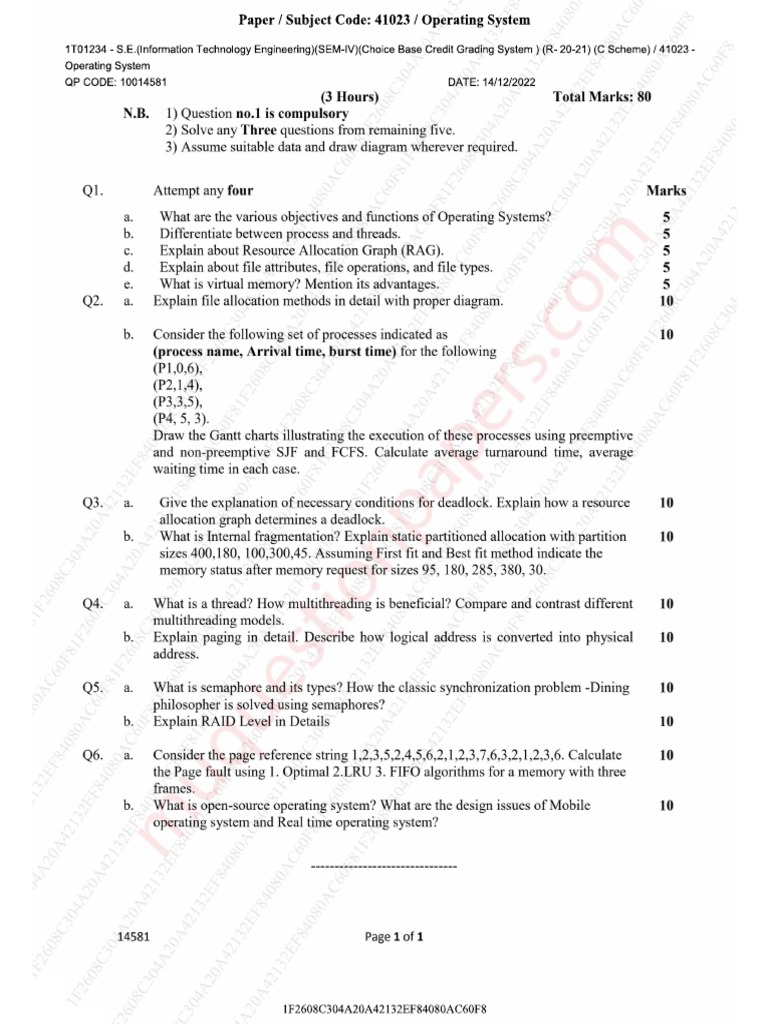 OS PYQ Papers 2018-2022 | PDF